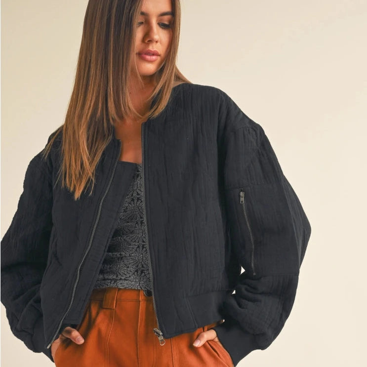 Norah Quilted Gauze Bomber Jacket – Bella Mia
