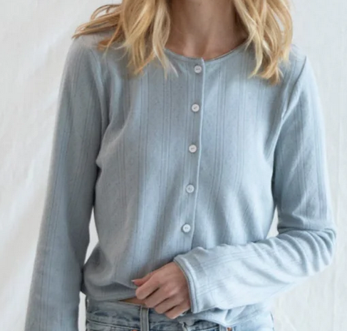 Pam Button Down Long Sleeve Top (Dusty Blue) – Bella Mia